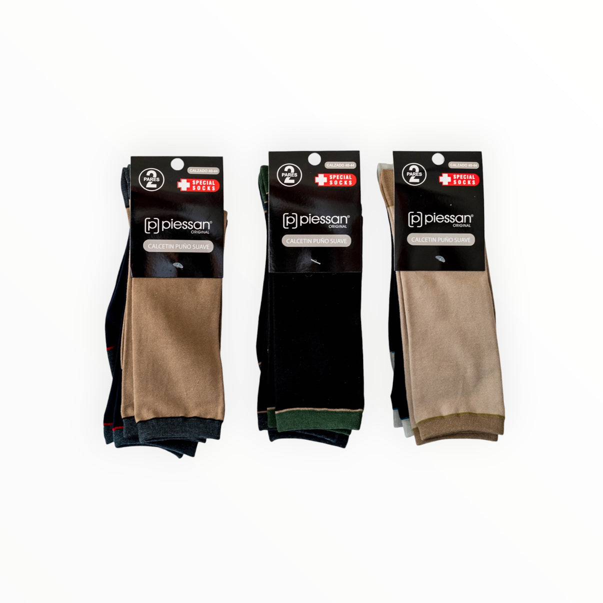 BIPACK CALCETIN ALGODON LISO CON COLOR PUNTA-TALON – Piessan